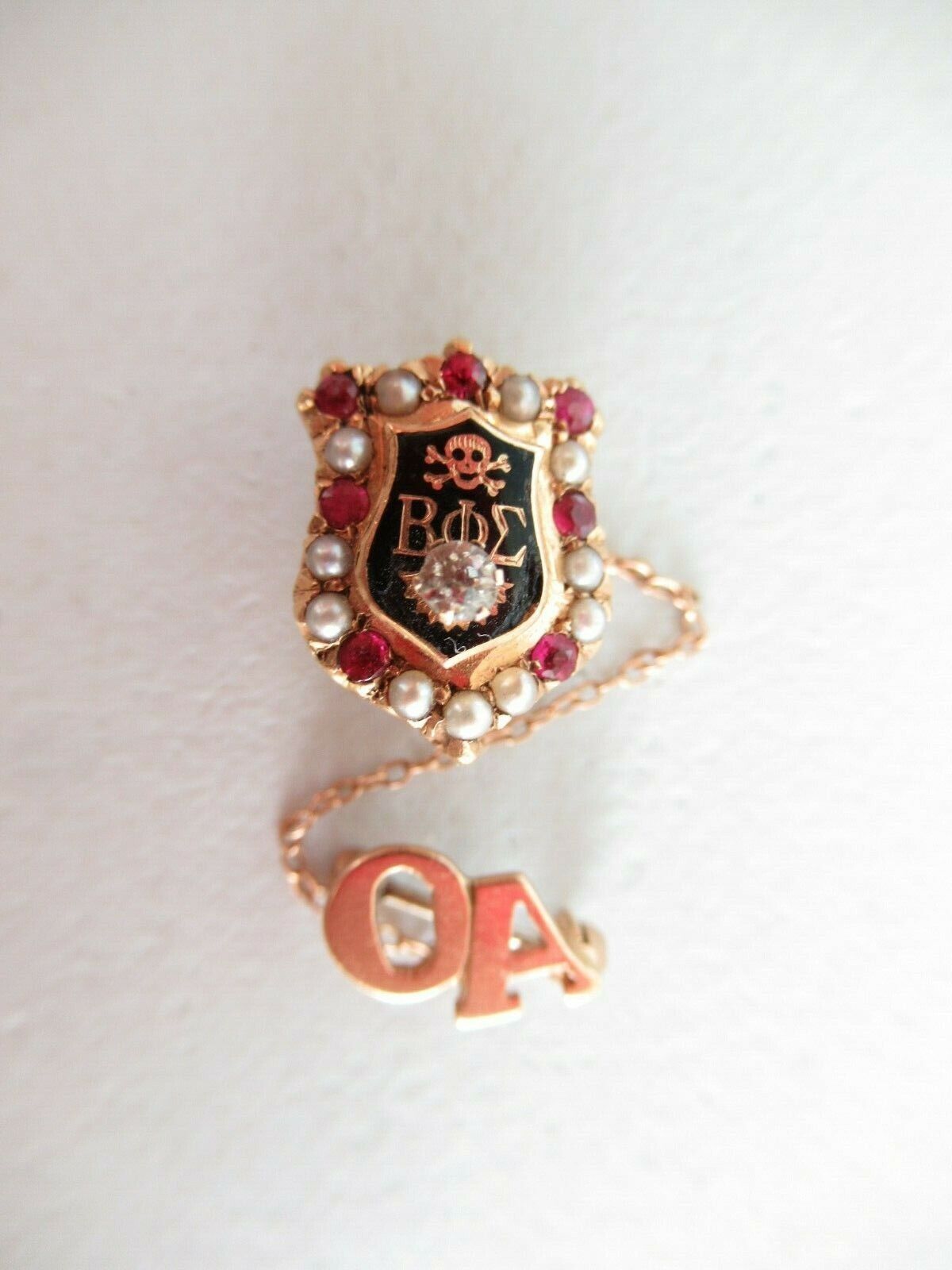 USA FRATERNITY PIN BETA PHI SIGMA. MADE IN GOLD. RUBIES. BIG DIAMOND ...